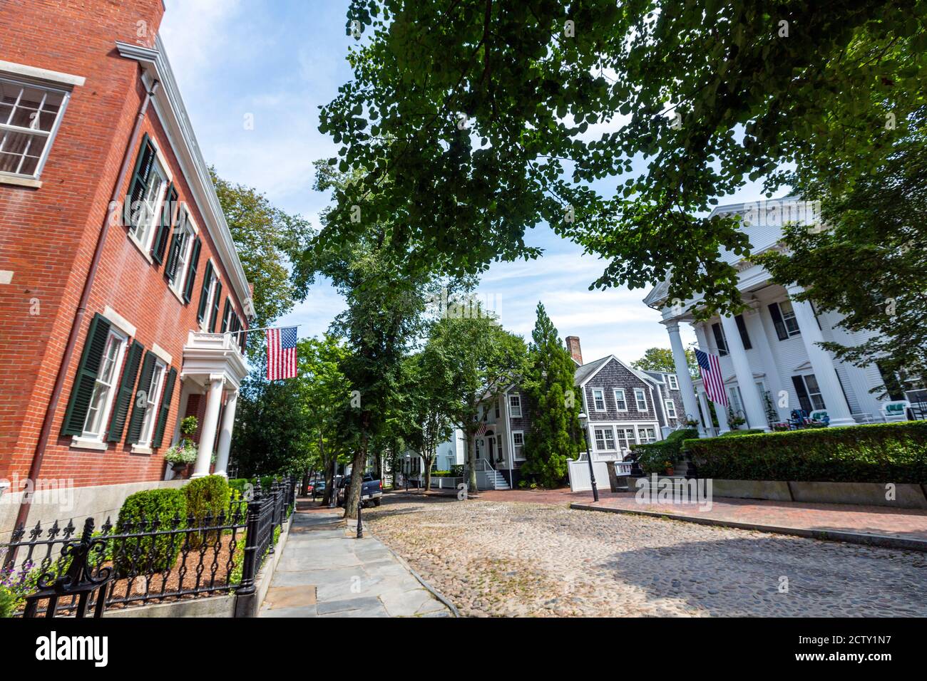 Main Street in historic downtown Nantucket, Nantucket island ...