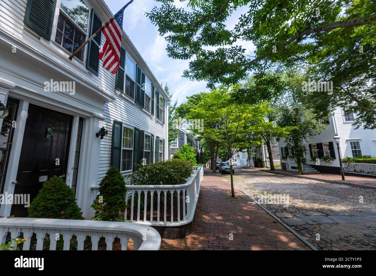 Main Street in historic downtown Nantucket, Nantucket island ...