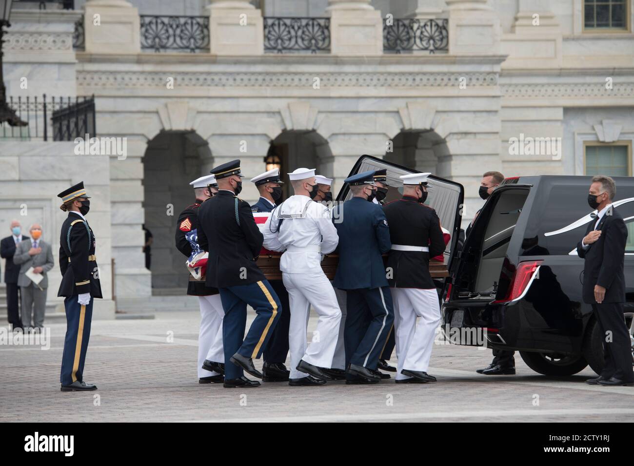 The casket carrying Supreme Court Justice Ruth Bader Ginsburg departs ...