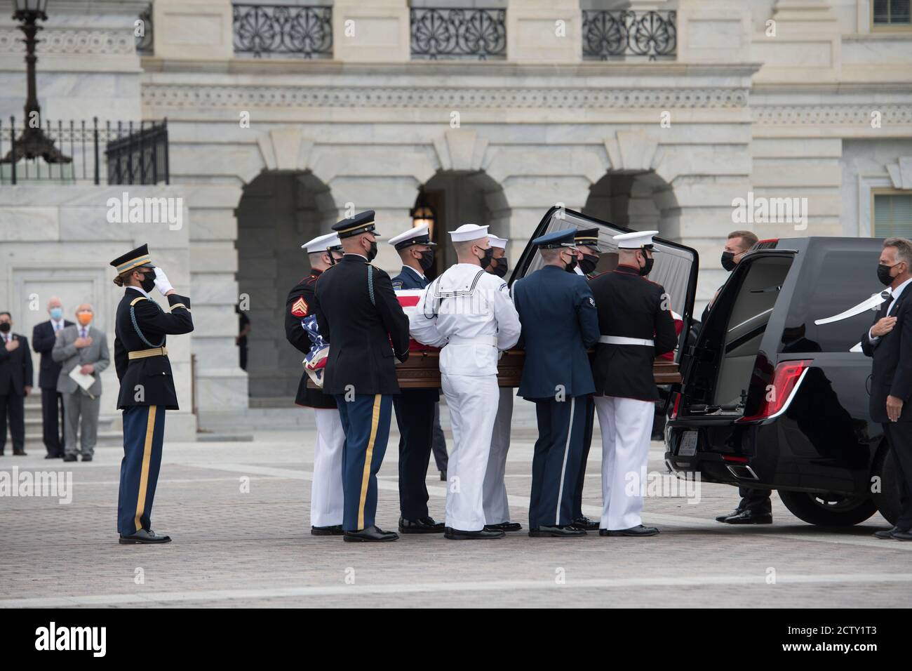 The casket carrying Supreme Court Justice Ruth Bader Ginsburg departs ...