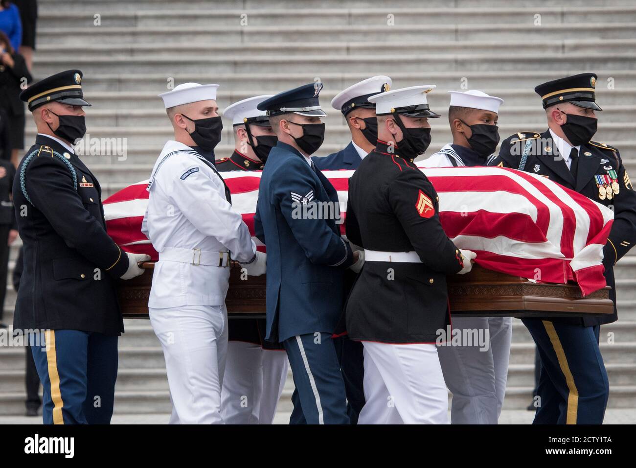 The casket carrying Supreme Court Justice Ruth Bader Ginsburg departs ...