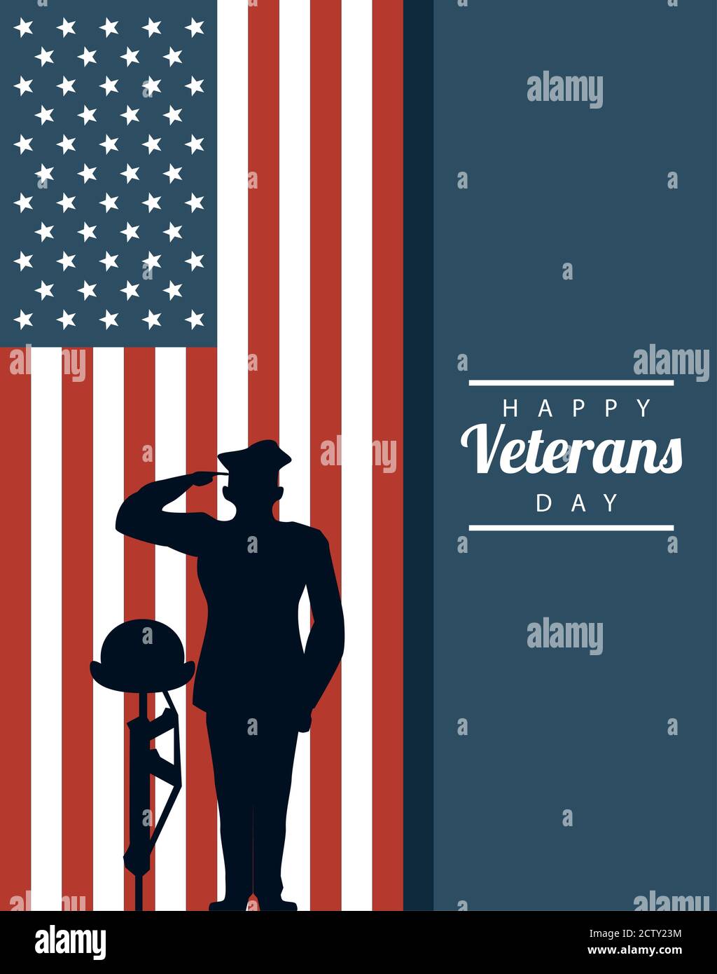 happy veterans day lettering in poster with officer military and helmet ...