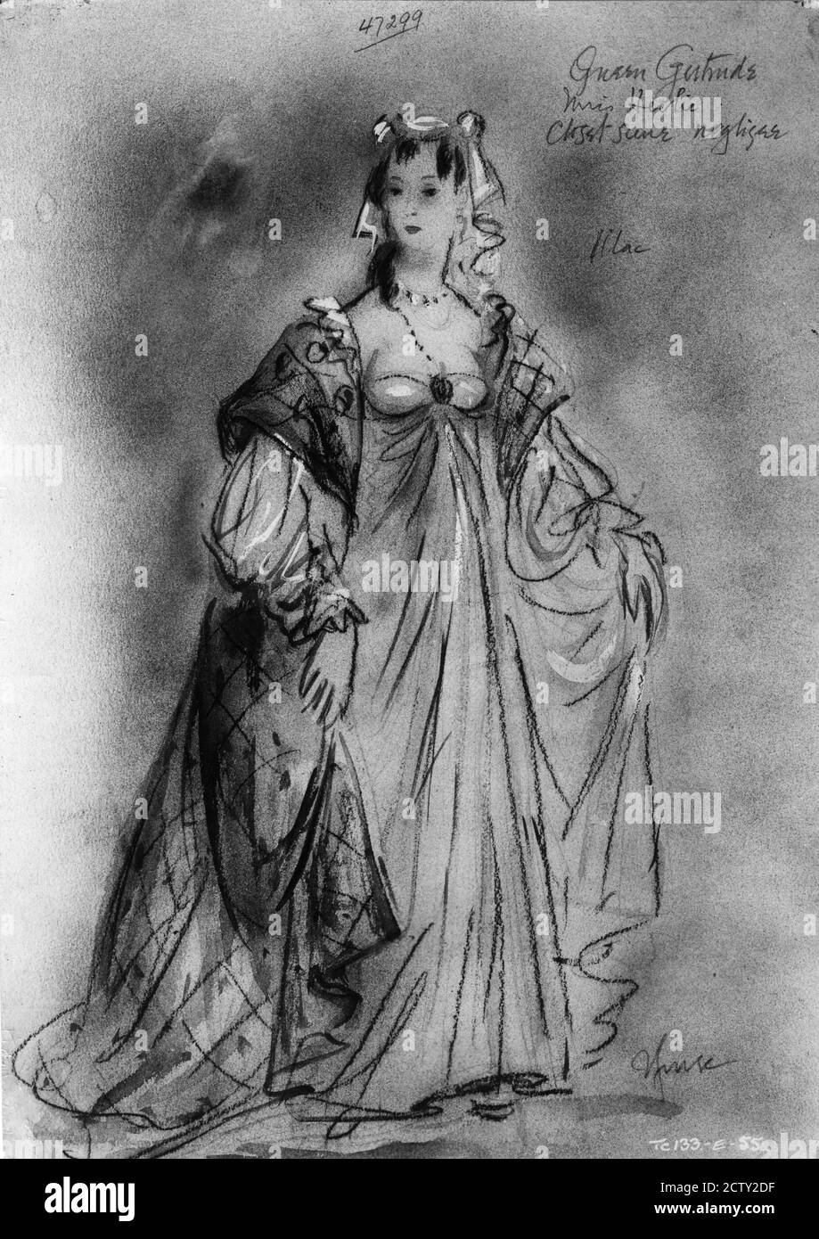 Costume Design by ROGER FURSE for EILEEN HERLIE as Queen Gertrude in ...