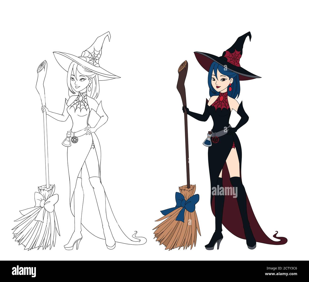 Witch Hat And Broom Drawing