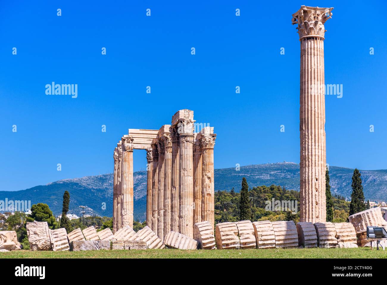 Zeus temple, majestic Ancient Greek ruins in Athens, Greece. It is famous tourist attraction of ...