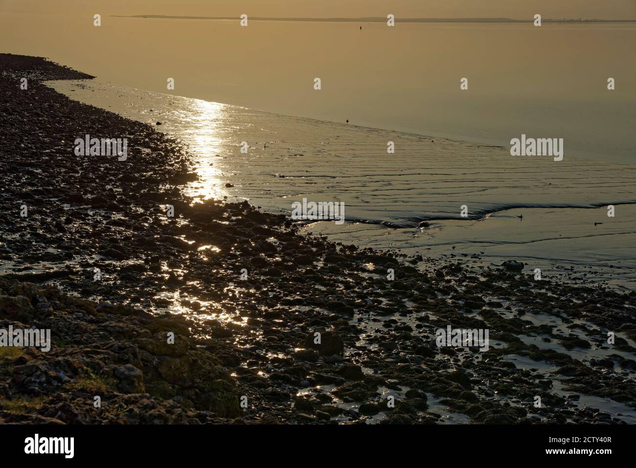 Sunset at Walton Bay, Clevedon with Cardiff beyond Severn Estuary Stock ...