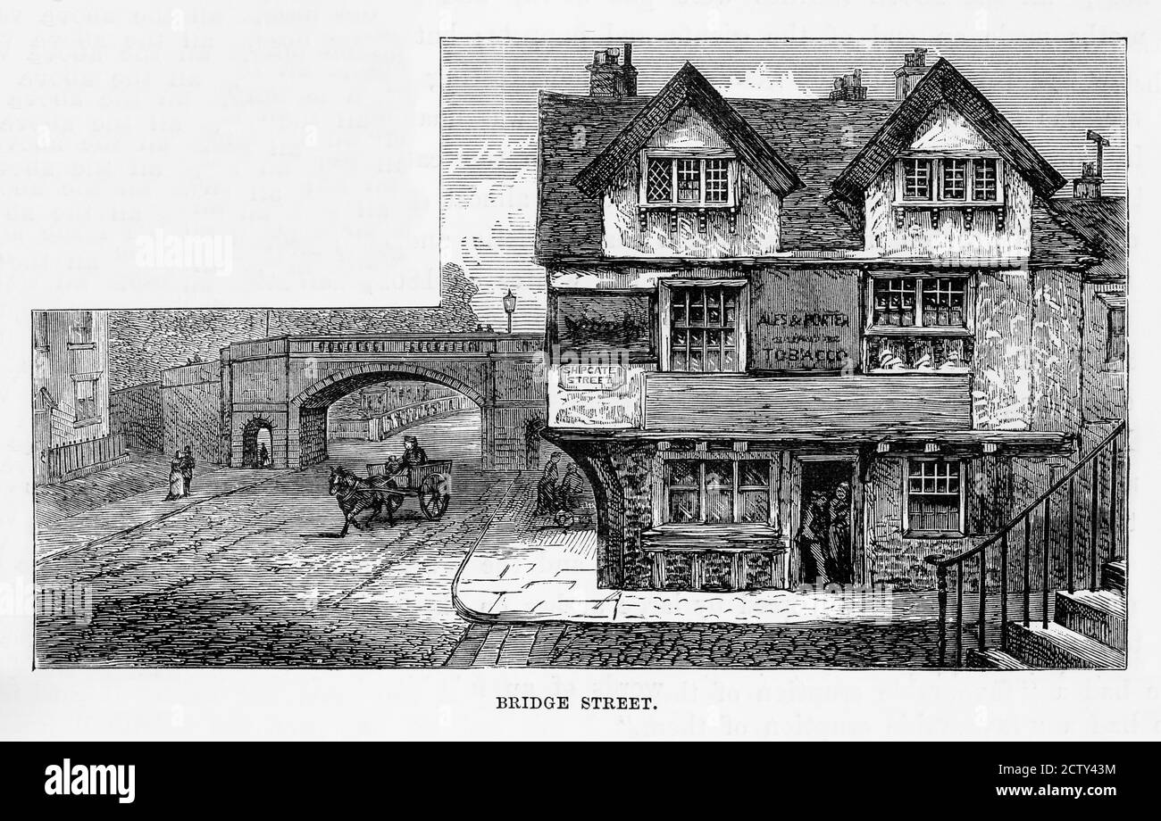 Bridge Street in Chester, England Victorian Engraving, 1840 Stock Photo ...