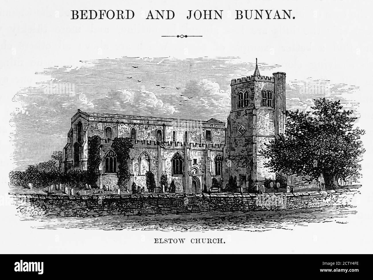 Elstow Church in Bedford, England Victorian Engraving Stock Photo - Alamy