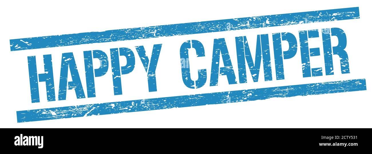 HAPPY CAMPER text on blue grungy rectangle stamp sign Stock Photo - Alamy