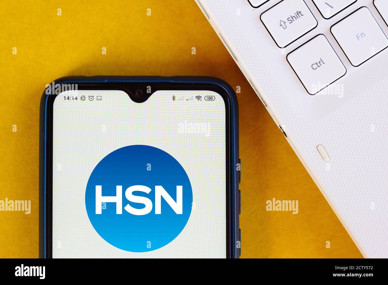 In this photo illustration the HSN logo seen displayed on a smartphone ...