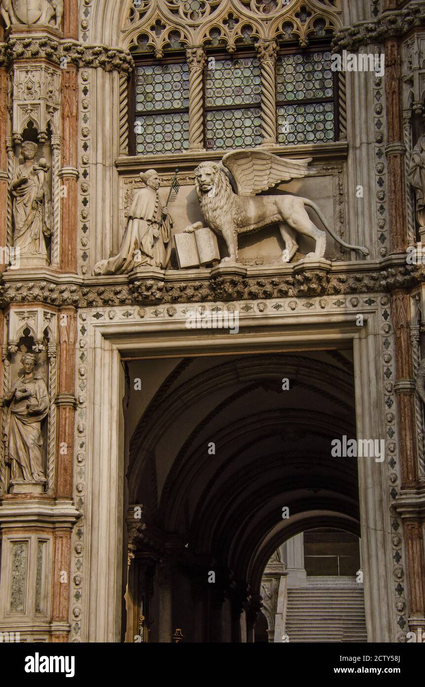 The current main entrance to the Doge Palace in Venice with the Doge ...