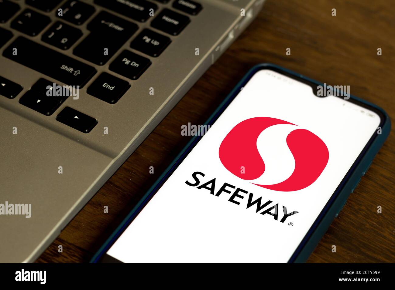 In this photo illustration the Safeway logo seen displayed on a ...