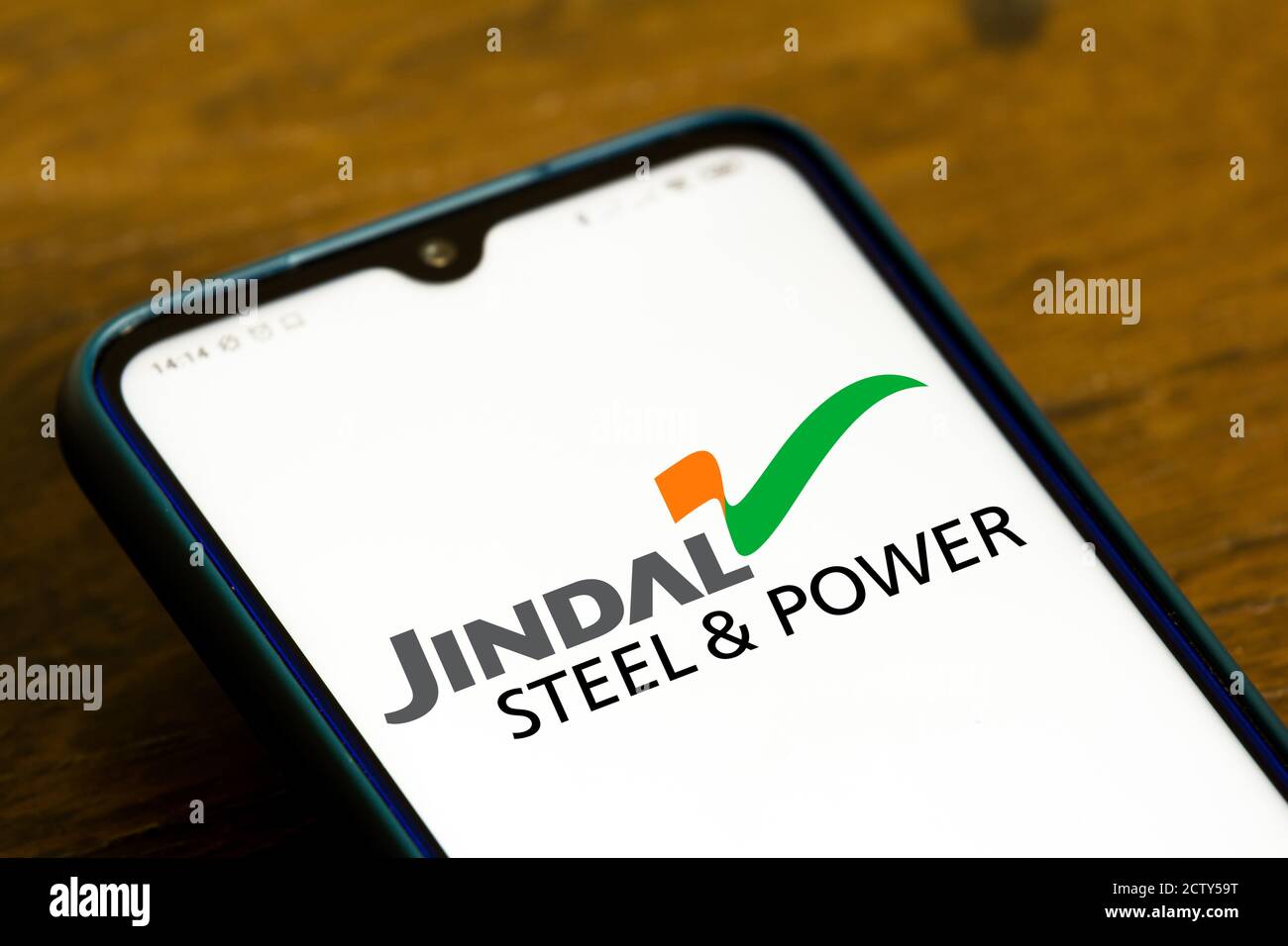 In this photo illustration the Jindal Steel and Power Limited logo seen ...