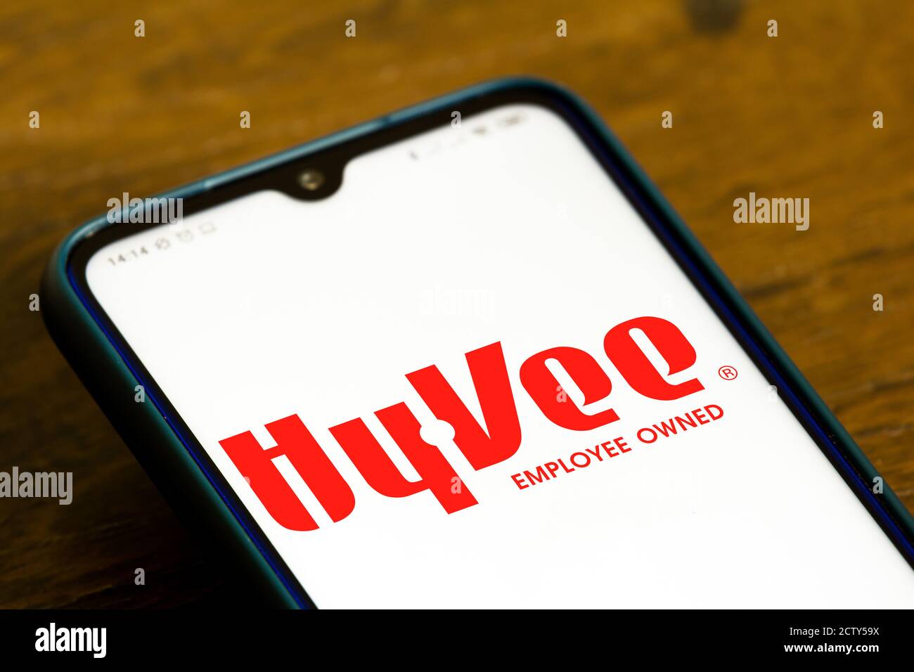 In this photo illustration the Hy-Vee logo seen displayed on a ...