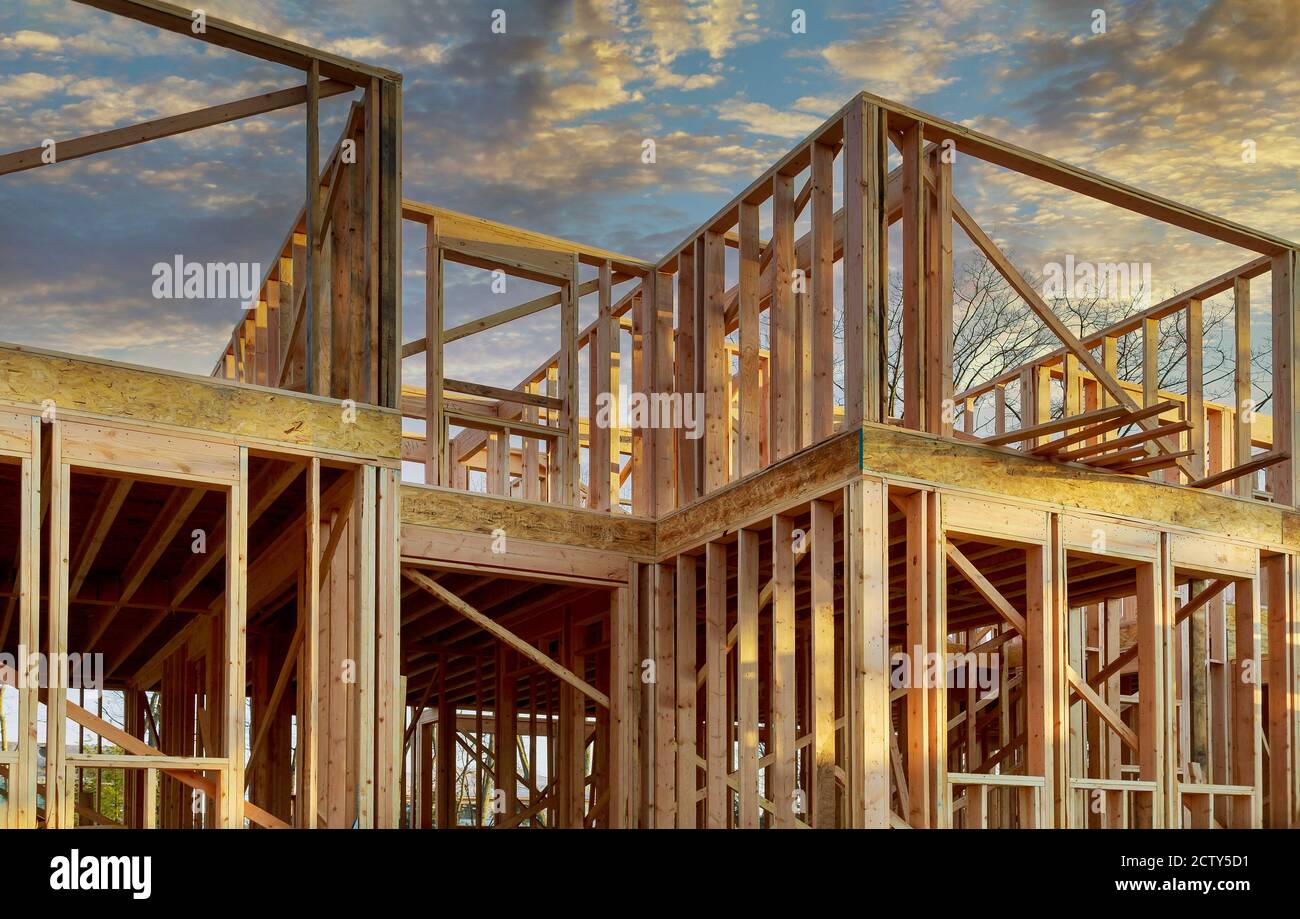 Building of New Home Construction exterior wood frame and beam ...