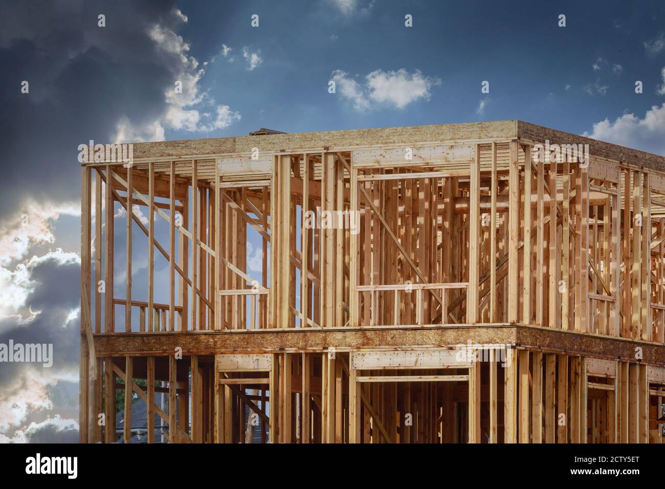 Wood building frame structure on a new development framing of a new ...