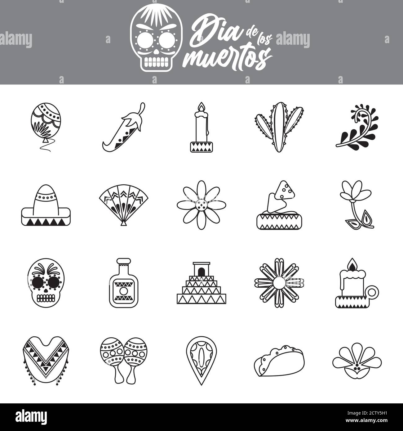 bundle of twenty dia de los muertos set icons vector illustration ...