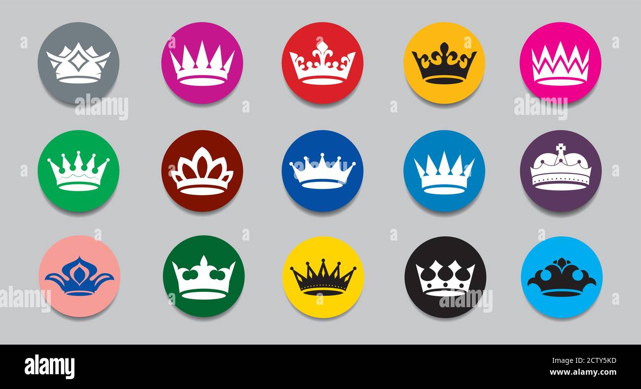 Set vector king crowns icon on colour background. Vector Illustration ...