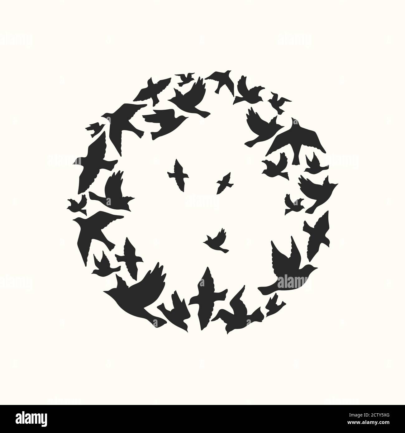 Circle of birds, celebration card on beige background Stock Vector ...