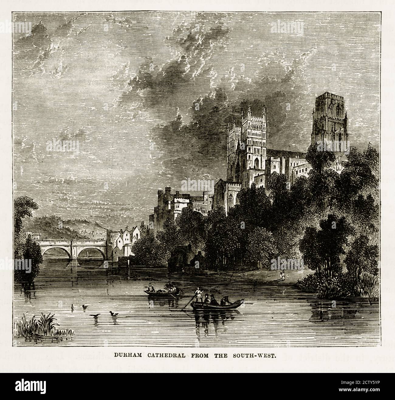 Durham Cathedral in Durham, England Victorian Engraving, 1840 Stock ...