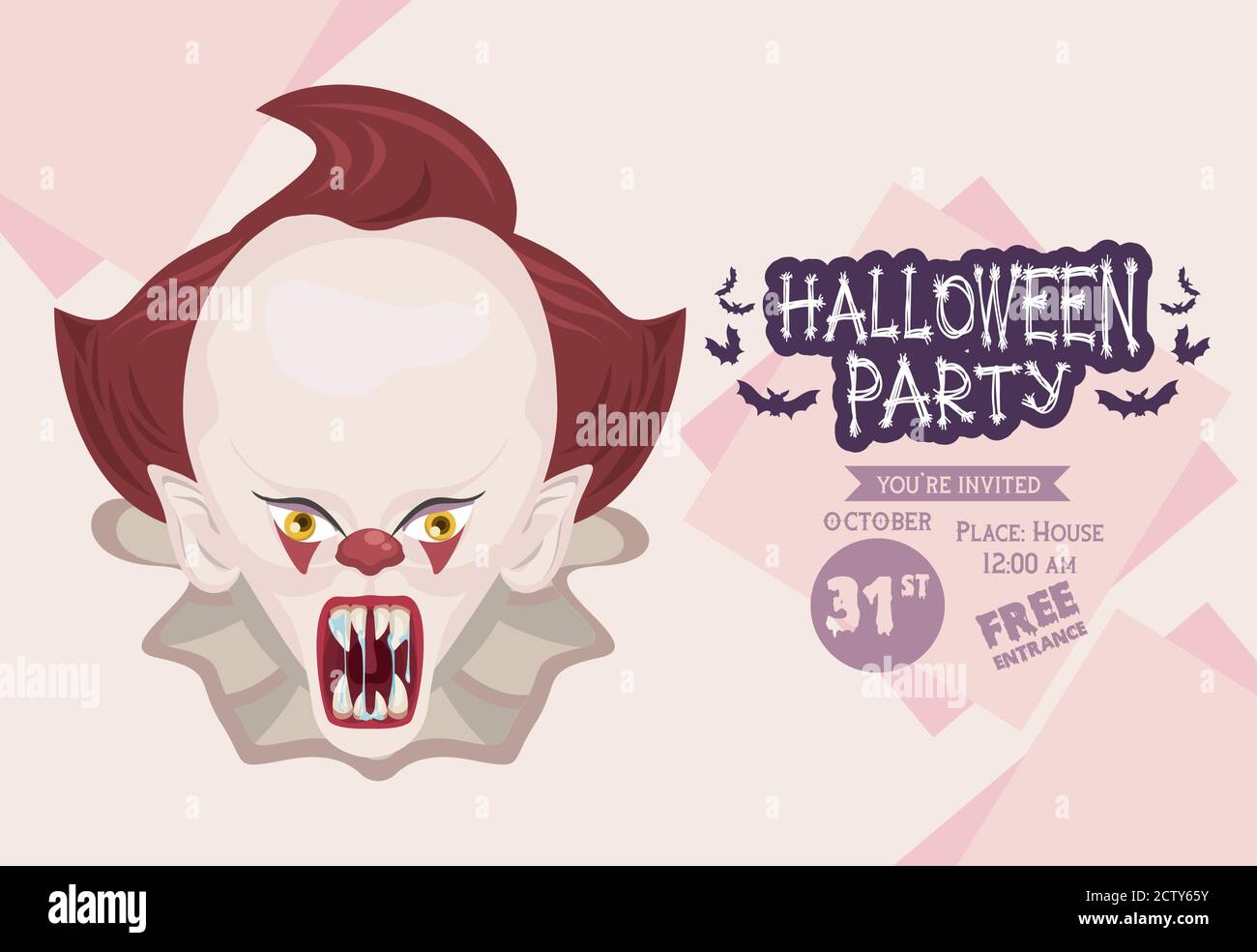 halloween horror party celebration poster with clown evil vector ...