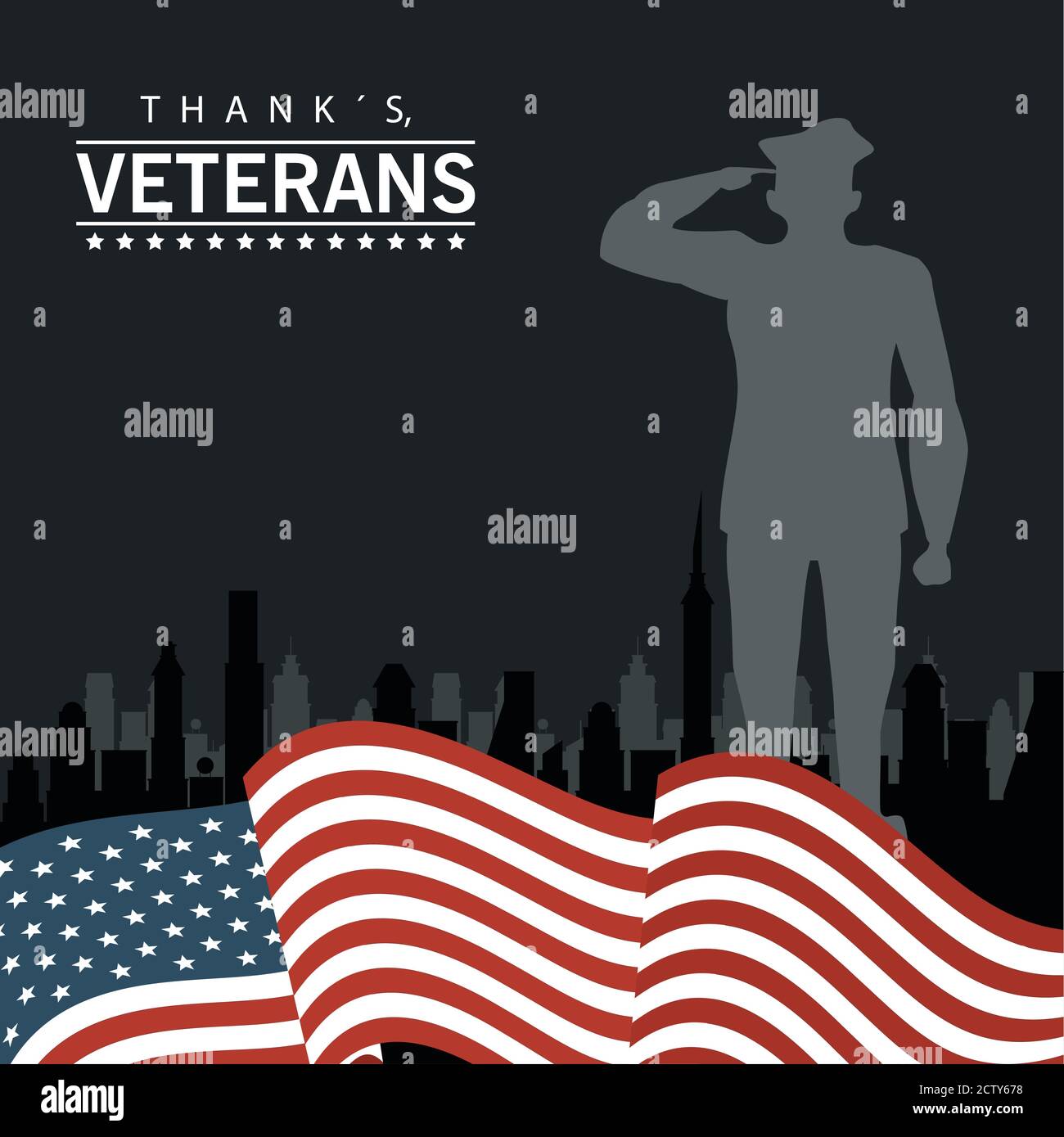 happy veterans day lettering in poster with officer military and flag ...