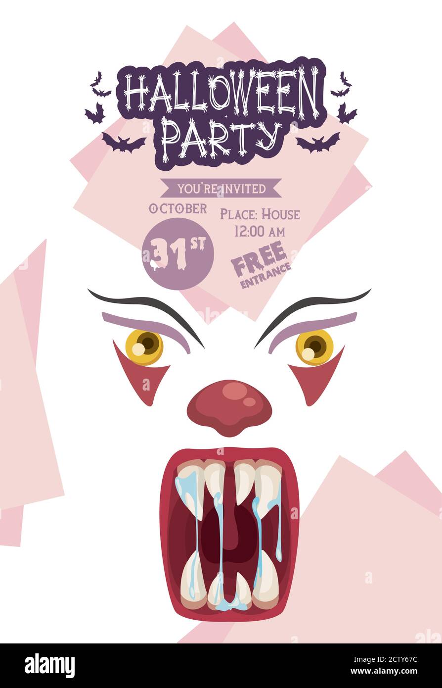halloween horror party celebration poster with clown evil face vector ...