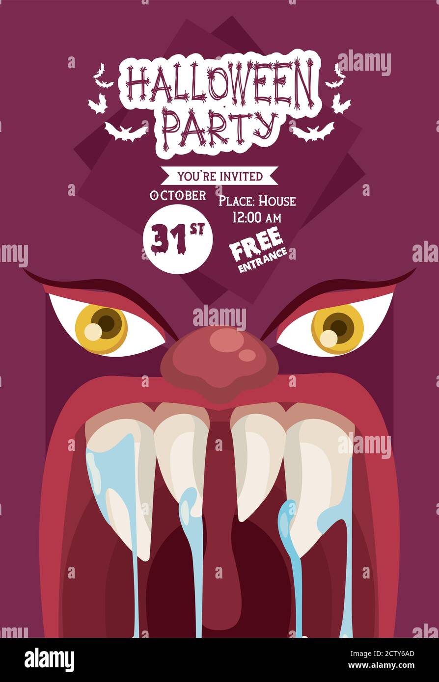 halloween horror party celebration poster with monster mouth and eyes ...