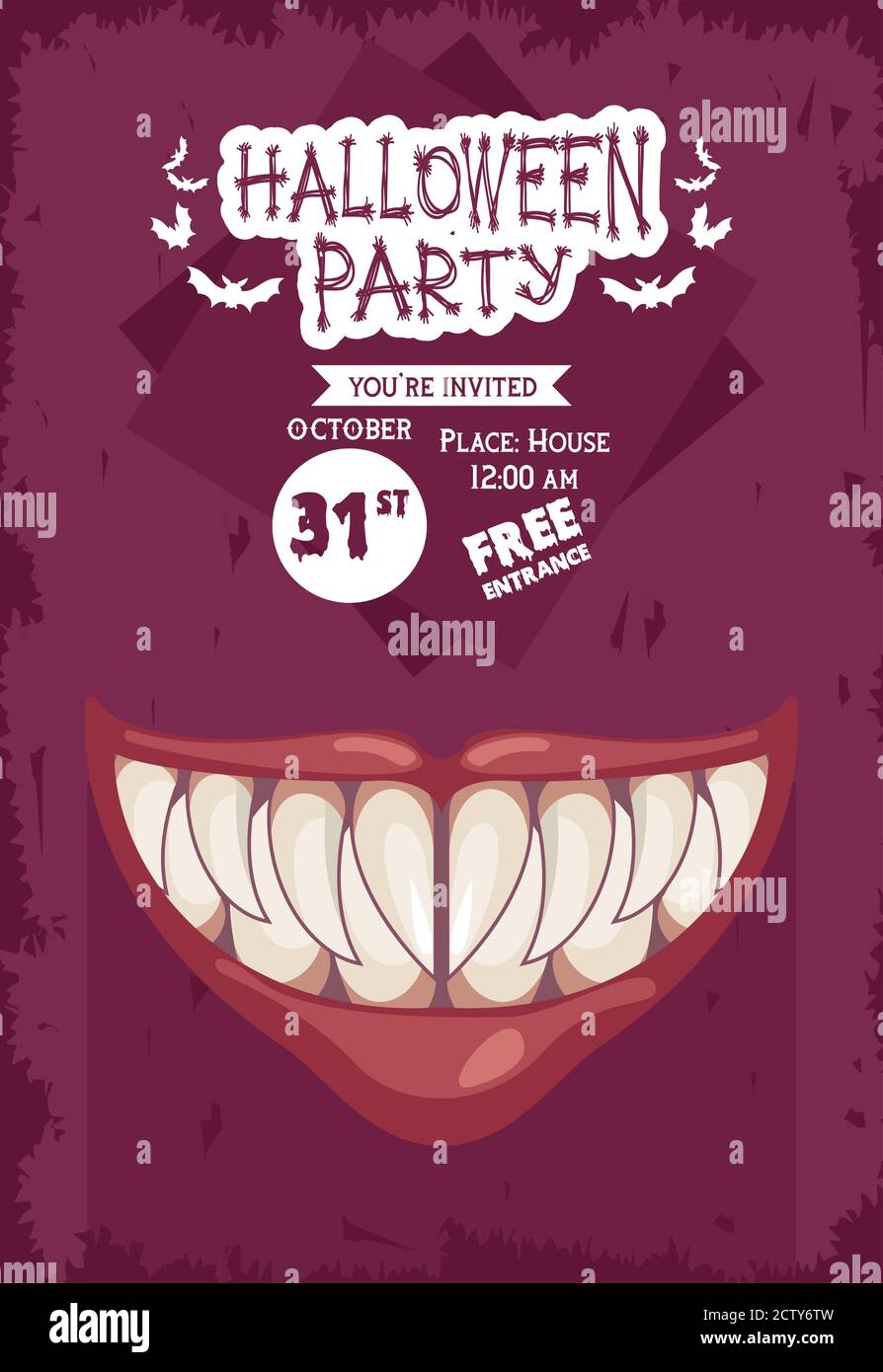 halloween horror party celebration poster with mouth vector ...
