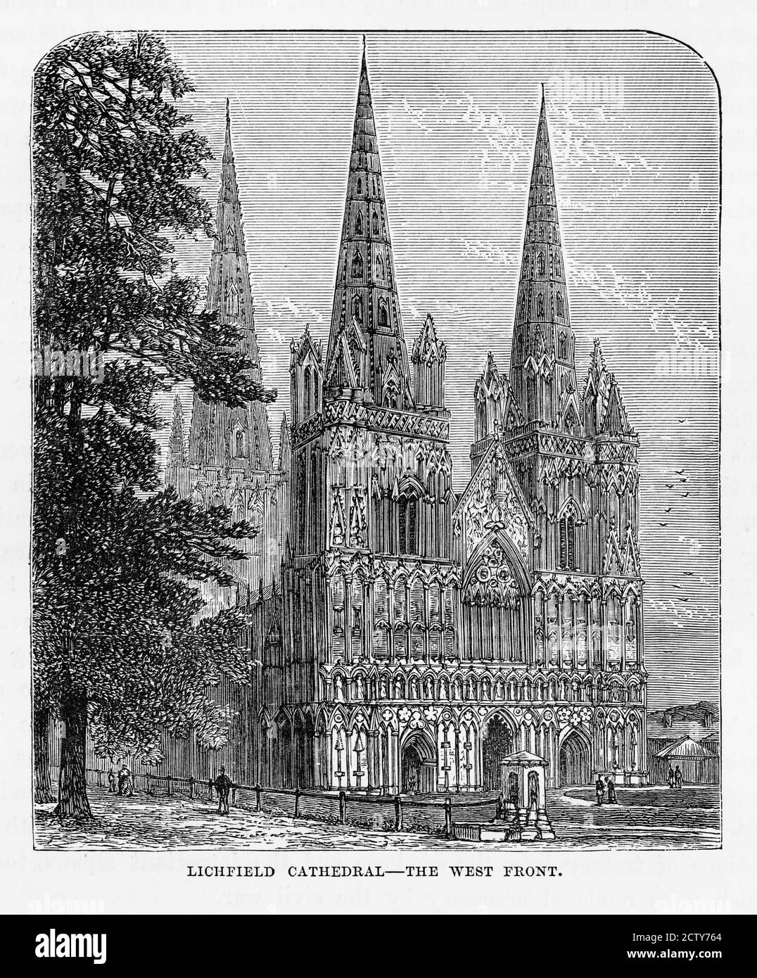 Litchfield Cathedral in Staffordshire, England Victorian Engraving ...