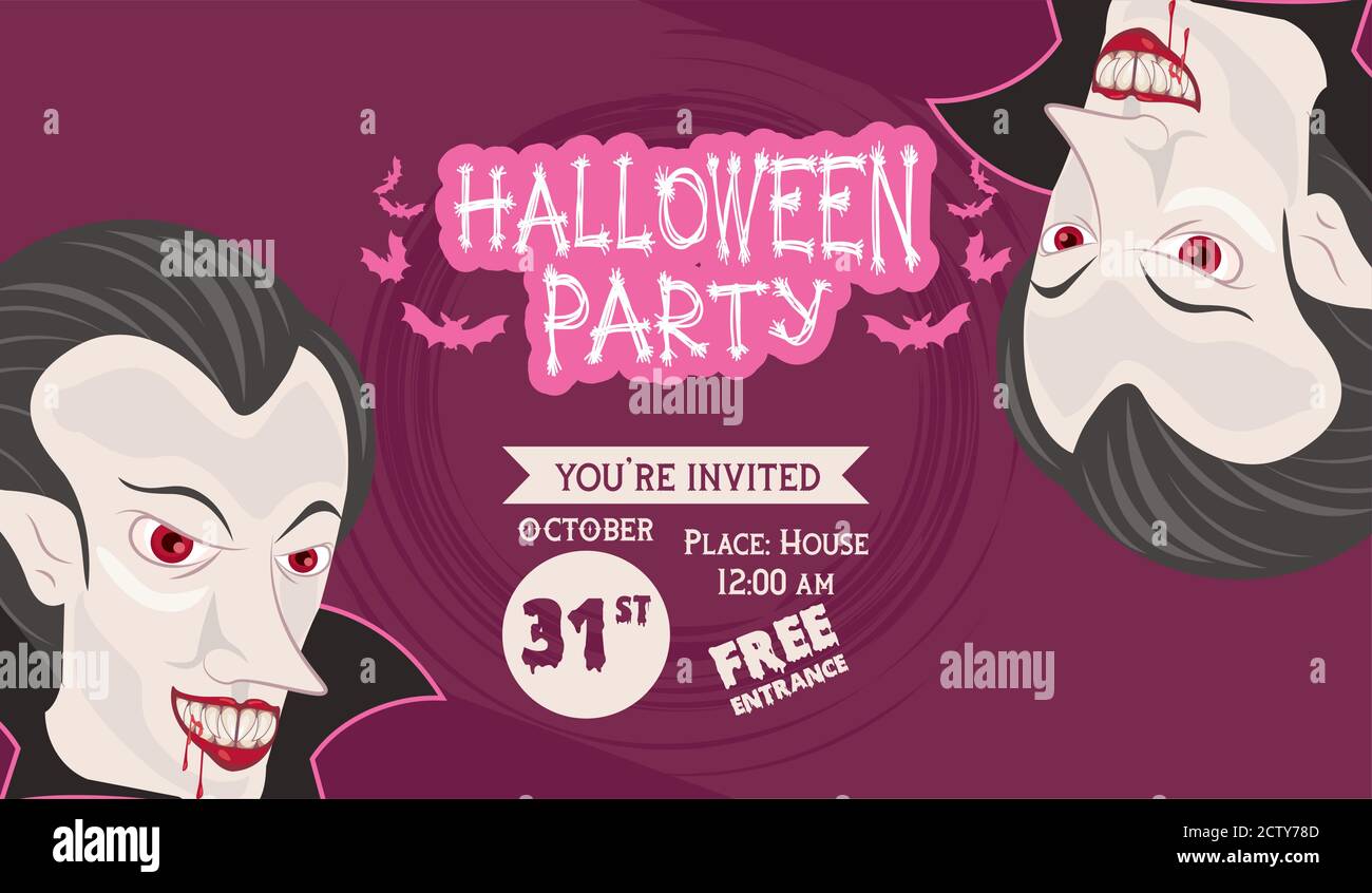 halloween horror party celebration poster with vampires vector ...