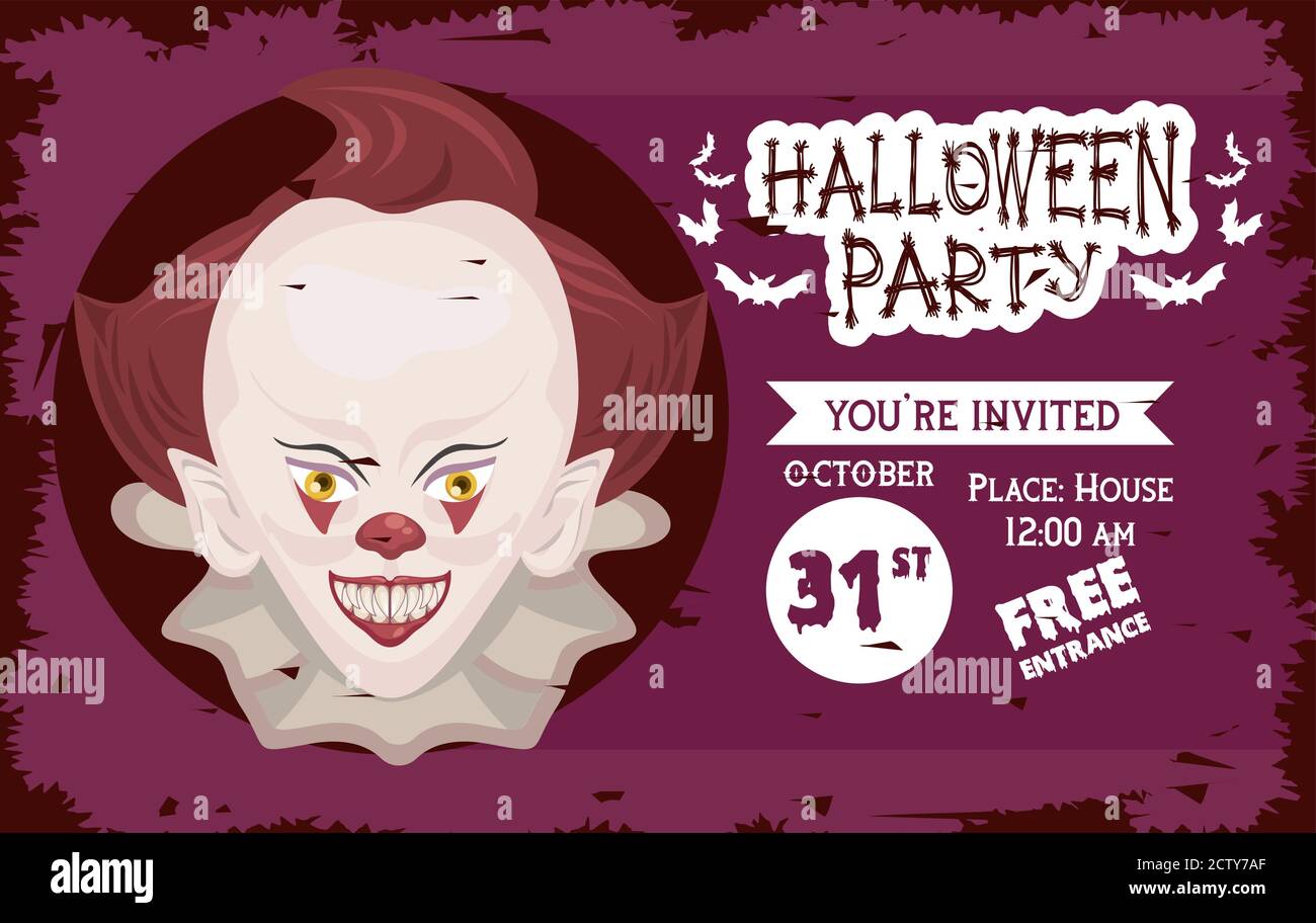 halloween horror party celebration poster with evil clown vector ...