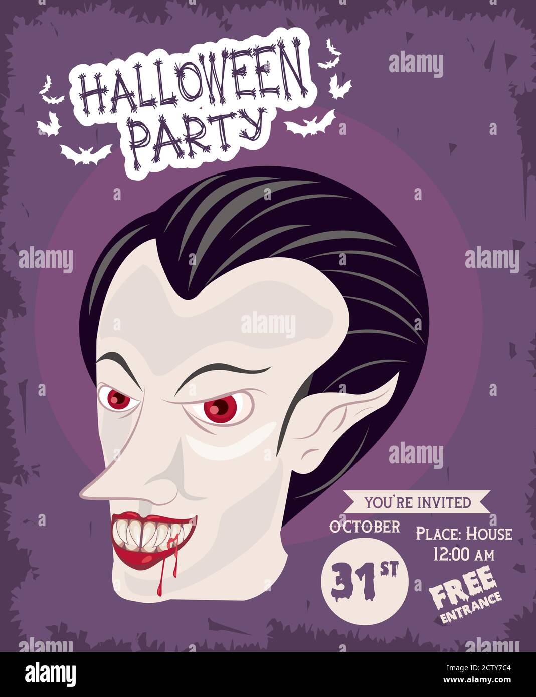 halloween horror party celebration poster with vampire vector ...