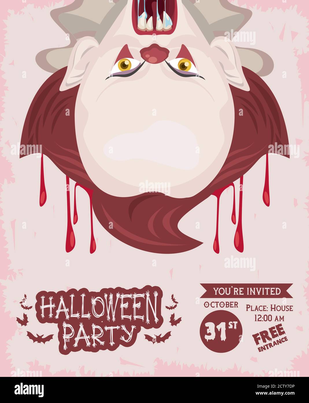 halloween horror party celebration poster with evil clown and blood ...
