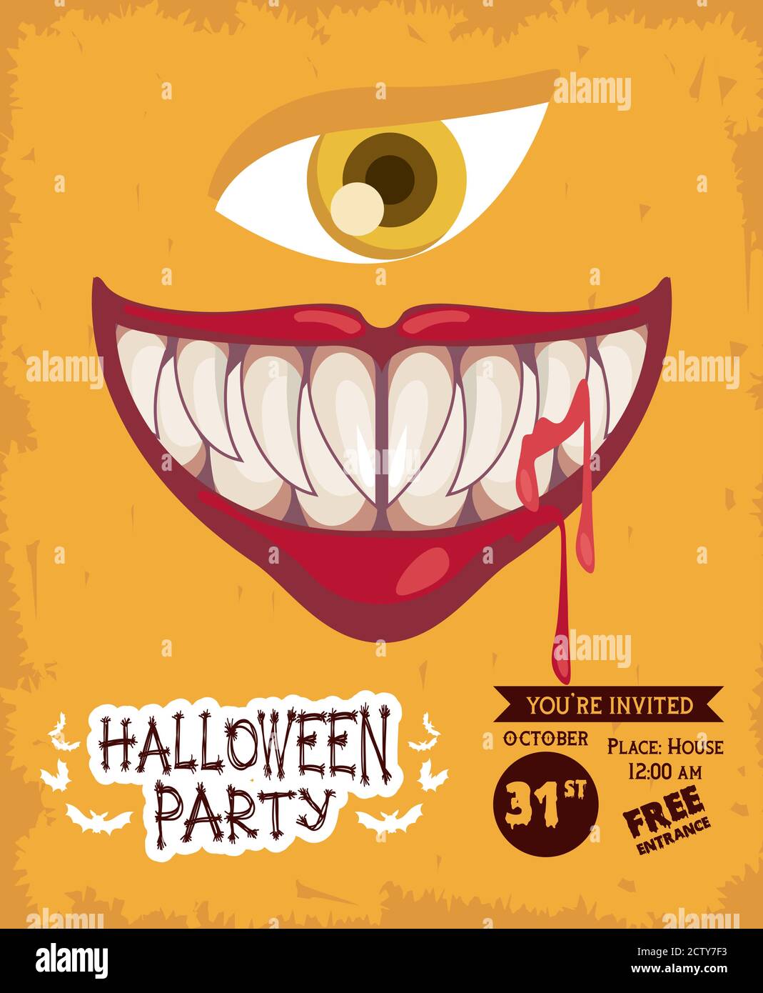 halloween horror party celebration poster with mouth and eye vector ...