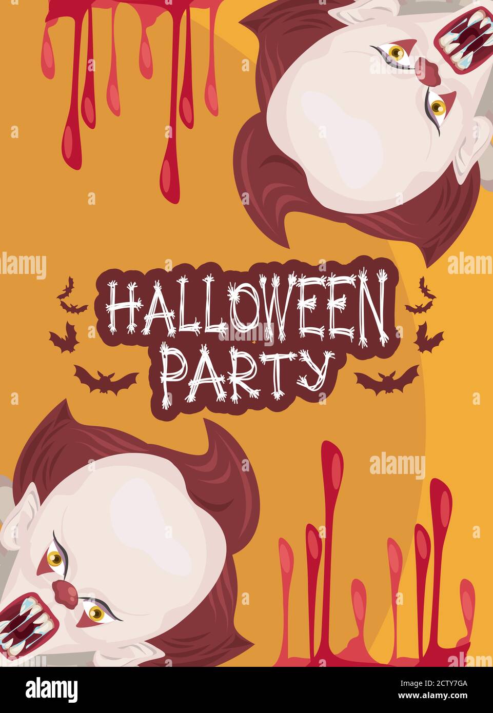 halloween horror party celebration poster with clowns and blood vector ...