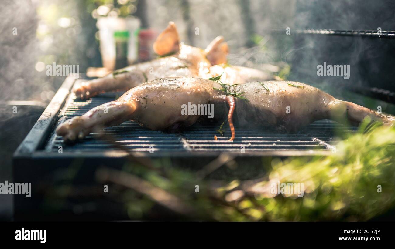 Chef cooking barbecue with a whole pig on grilled. Very delicious tasty ...