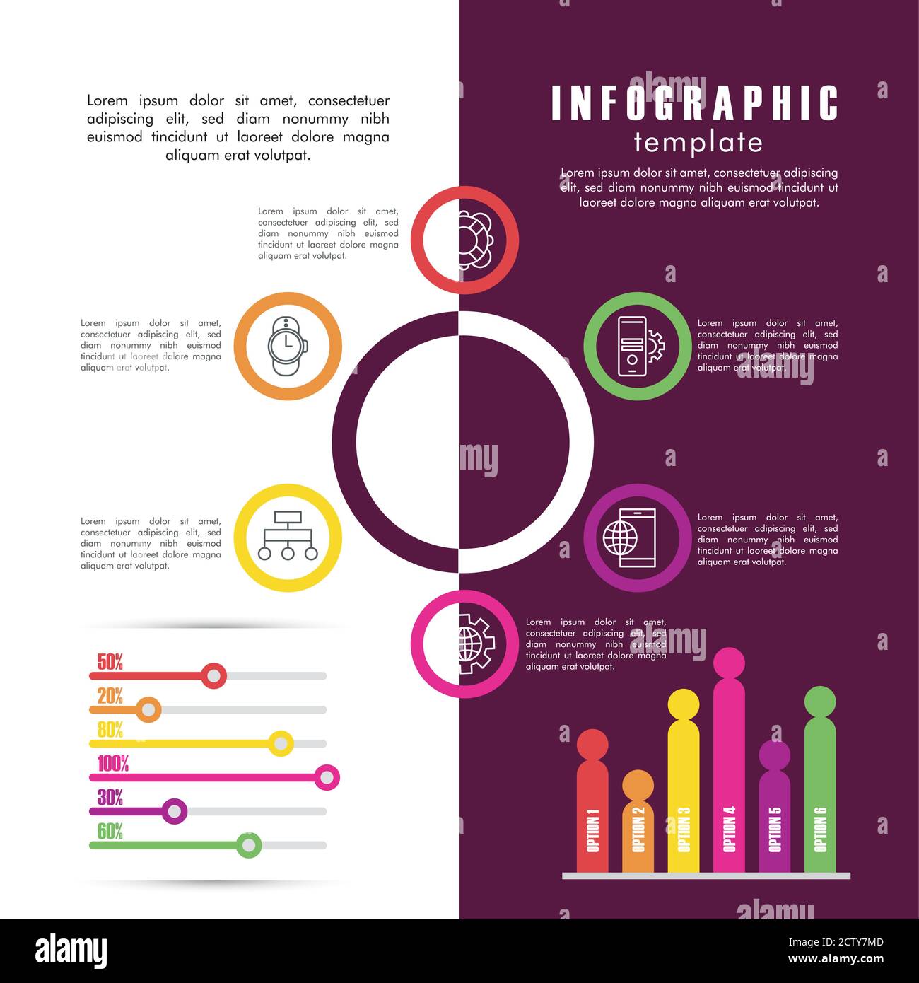 infographic template with statistics in white and purple background ...