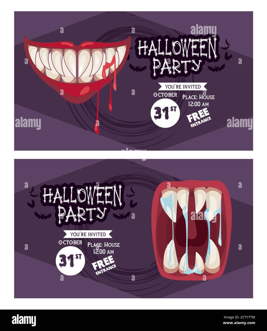 halloween horror party celebration poster with mouths evil vector ...