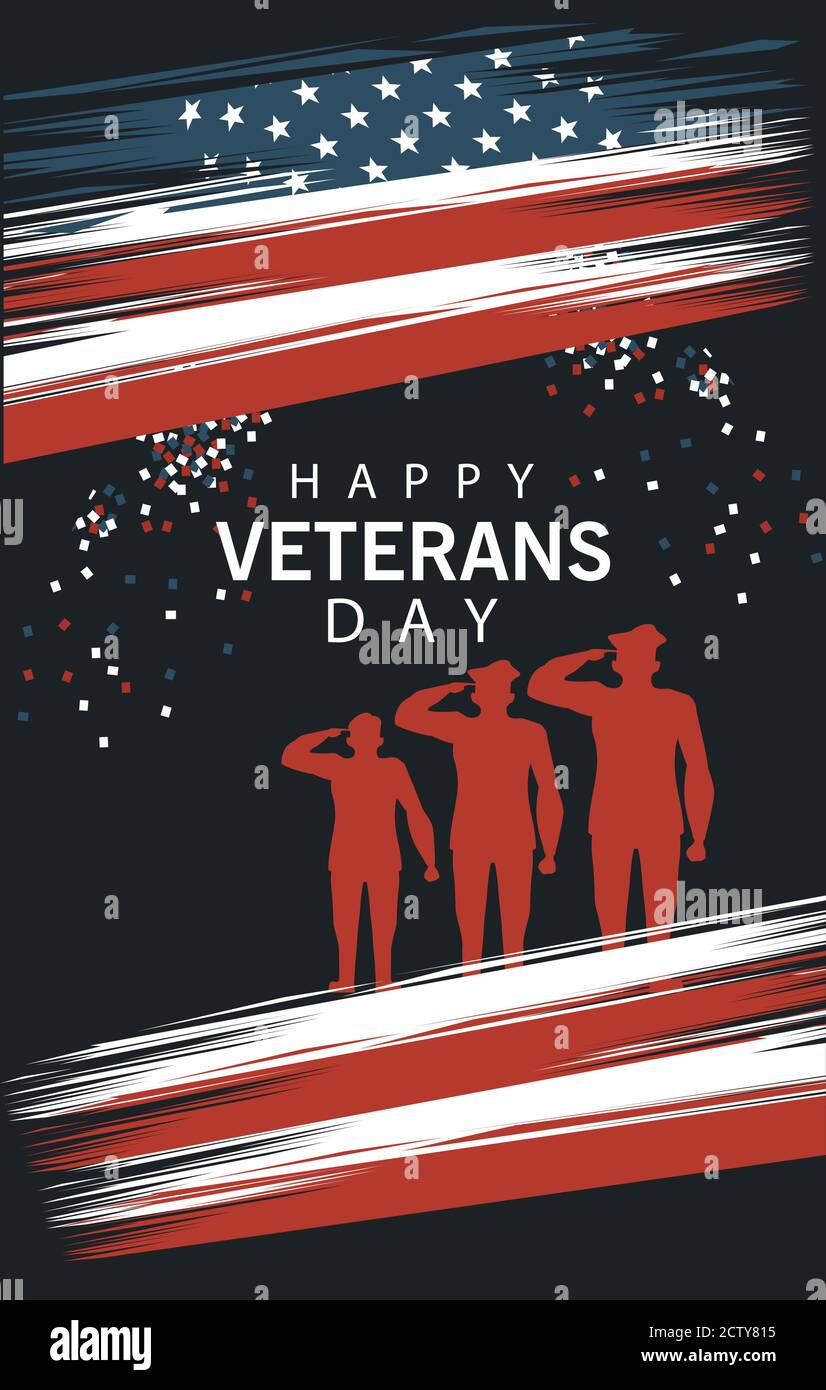 happy veterans day lettering in poster with officers military vector ...