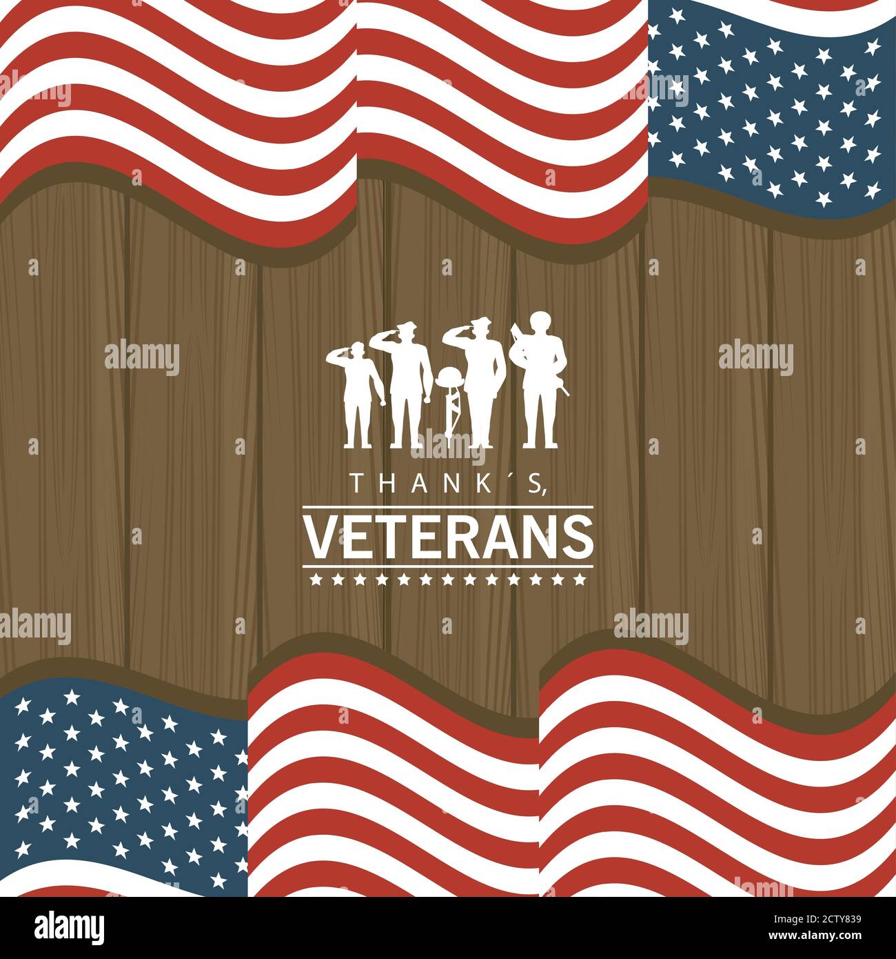 happy veterans day lettering in poster with soldiers and flag wooden ...