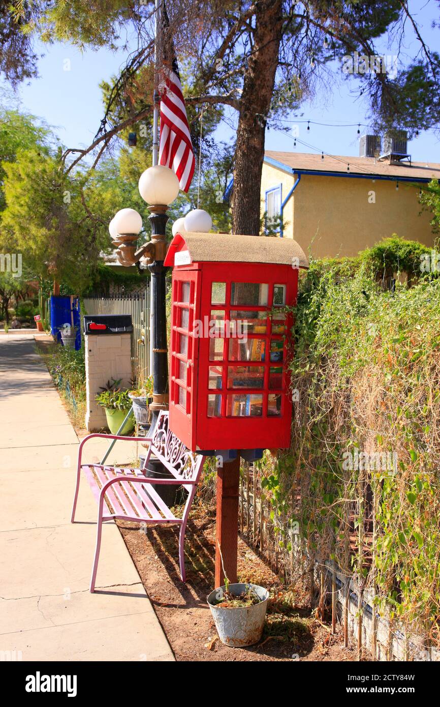 Street Library box shaped like a London red telephone box seen in ...