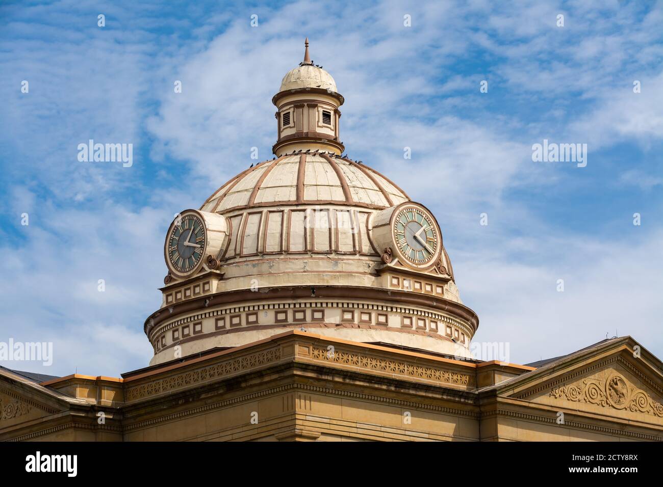 Dome of the Logan County Courthouse with blue skies and clouds in the ...