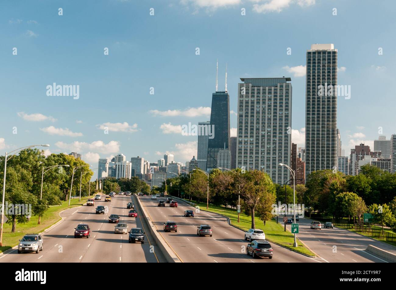 Chicago city skyline with busy highway on the fore ground Stock Photo ...