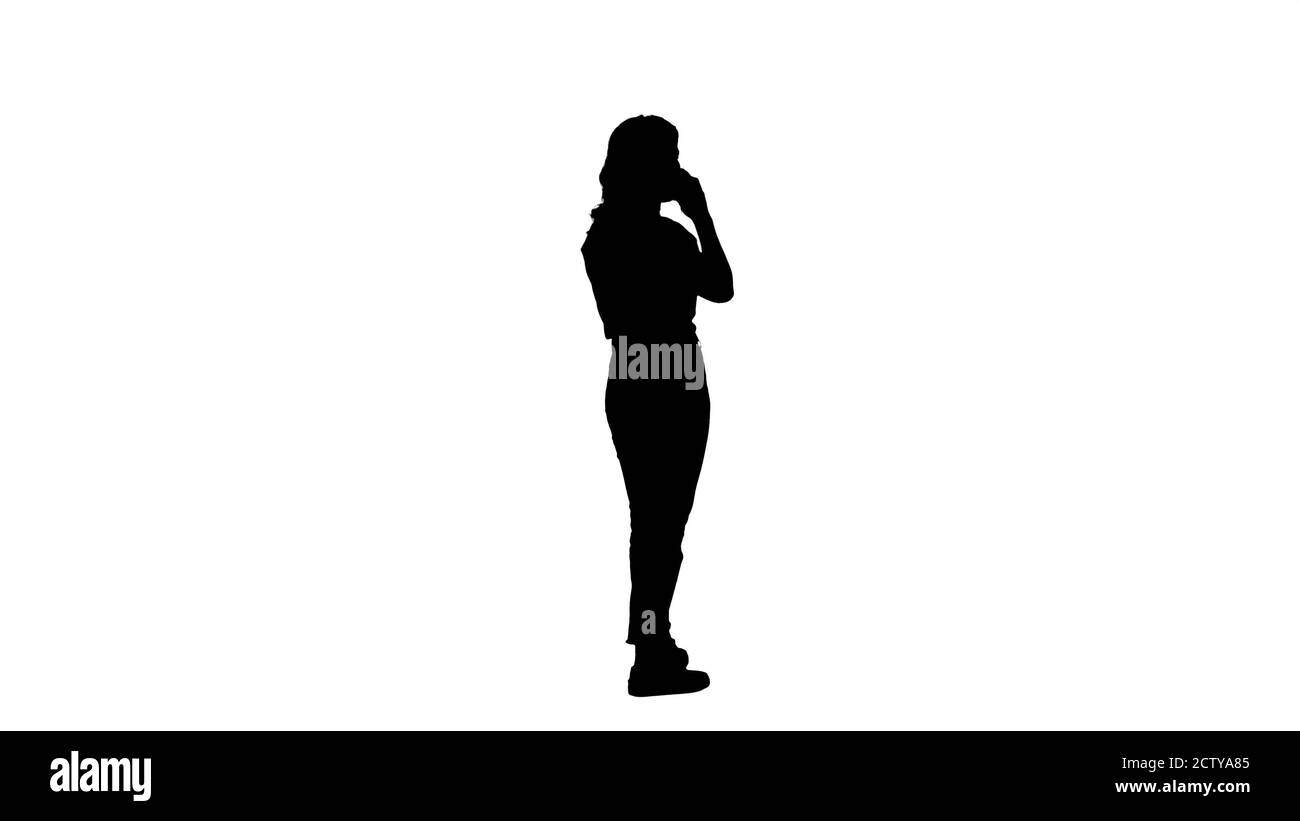 Silhouette Female in casual having a call Stock Photo - Alamy