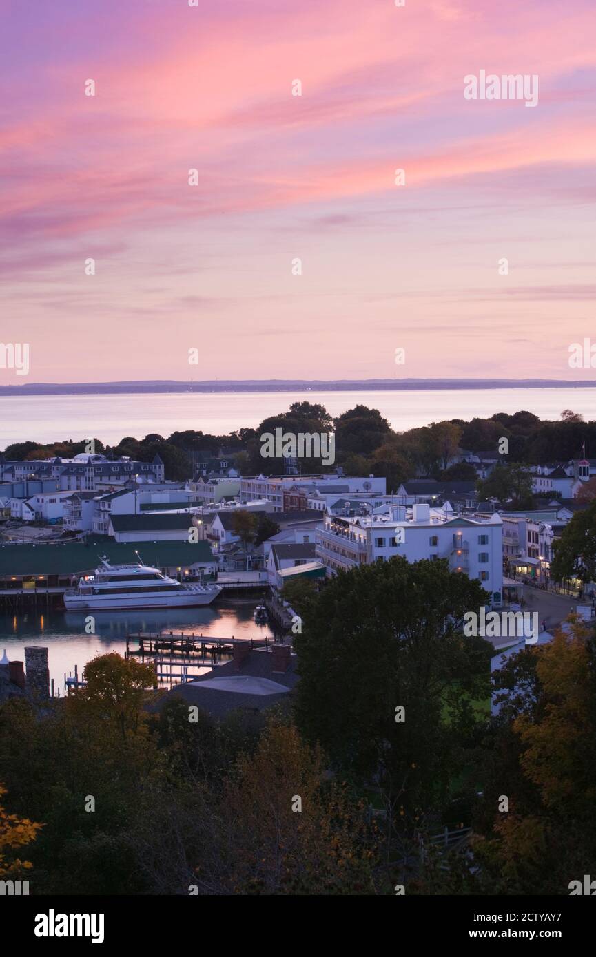 Aerial view of a harbor, Mackinac Island, Mackinac County, Michigan ...