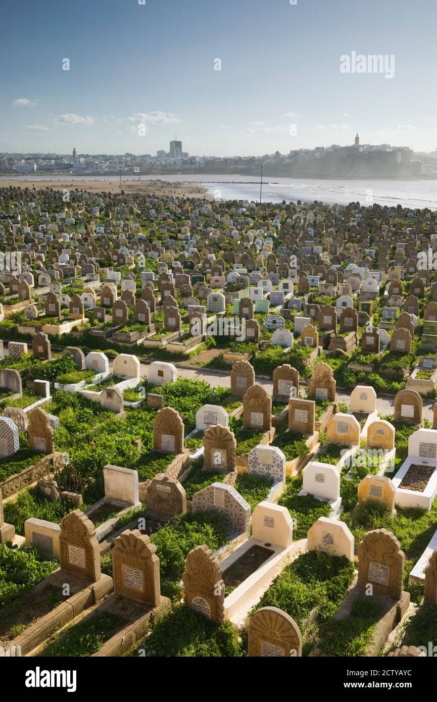 Islamic cemetery with Rabat city in the background, Sale, Morocco Stock ...