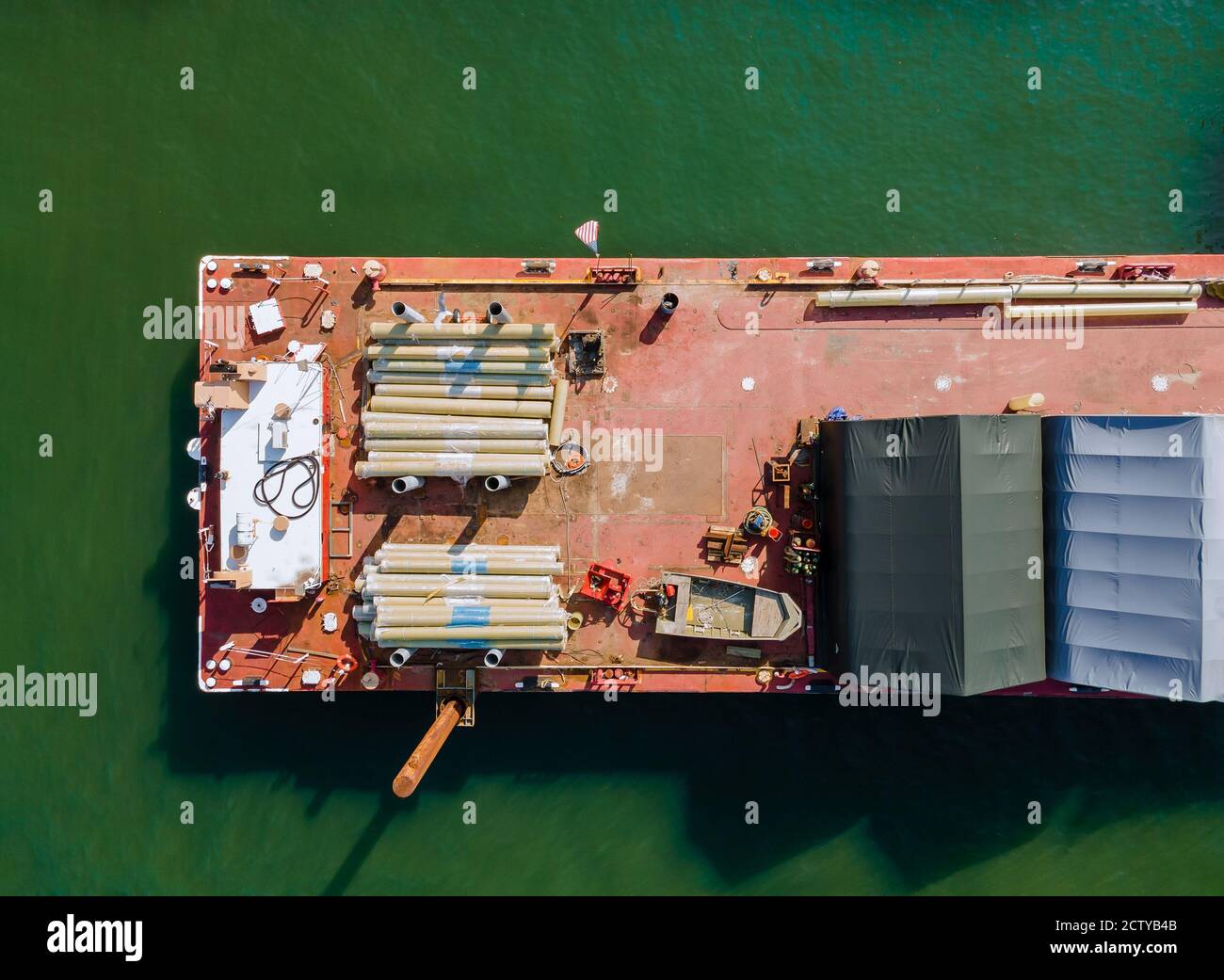 Barge the on a construction vessel in the building pipes and metal ...