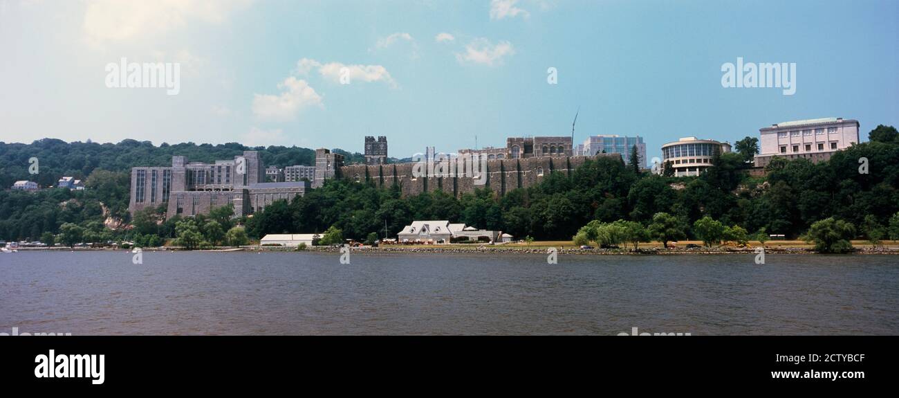 Military academy at the waterfront, West Point Military Academy, West Point, Hudson River, New ...