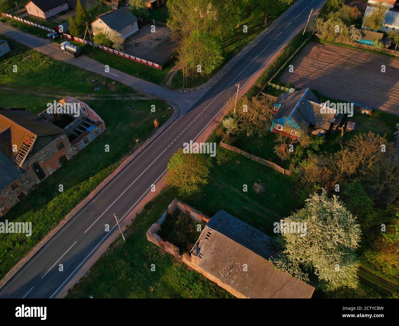 Aerial shot of residential houses along the road Stock Photo - Alamy